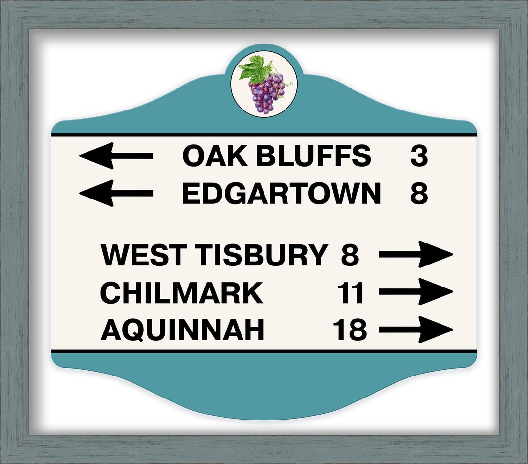 MARTHA'S VINEYARD Directional Sign on PAPER Showing the Millage and ...