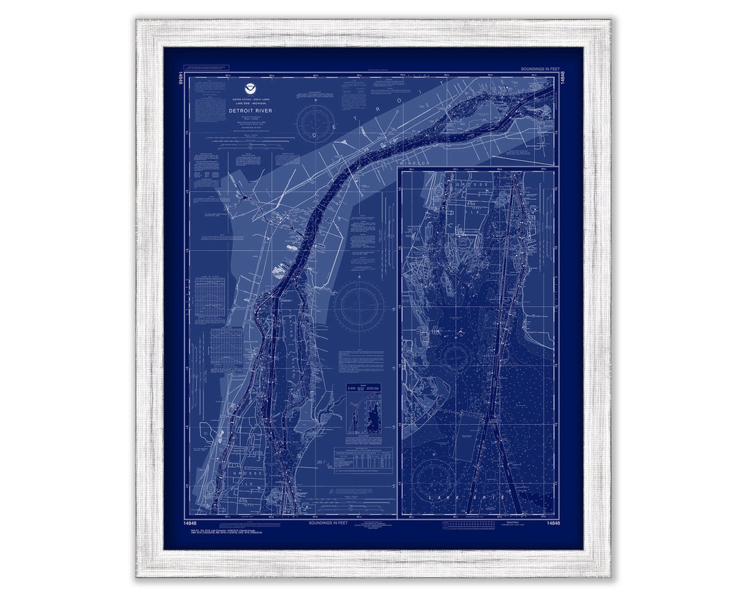 DETROIT WATERFRONT, Michigan - 2018 Nautical Chart Blueprint - Etsy