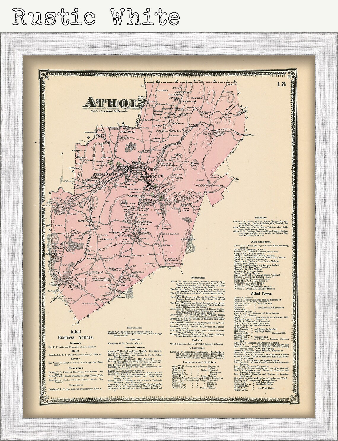 Town of ATHOL, Massachusetts 1870 Map - Etsy
