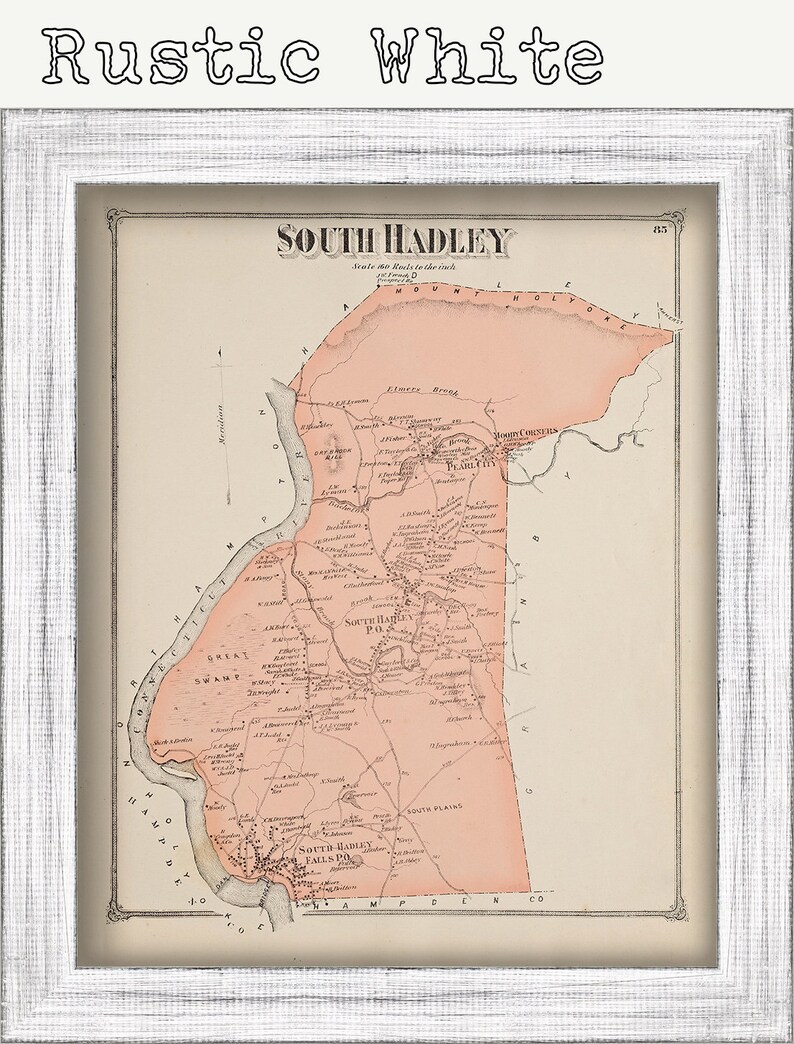 Town of SOUTH HADLEY Massachusetts 1873 Map | Etsy