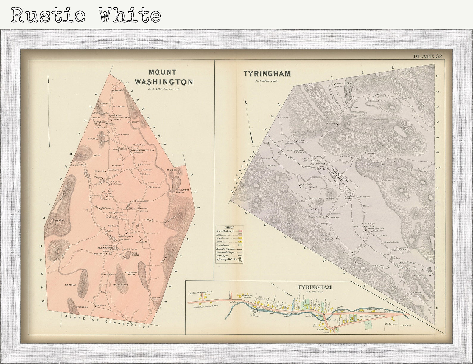 MOUNT WASHINGTON and TYRINGHAM Massachusetts 1904 Map - Etsy