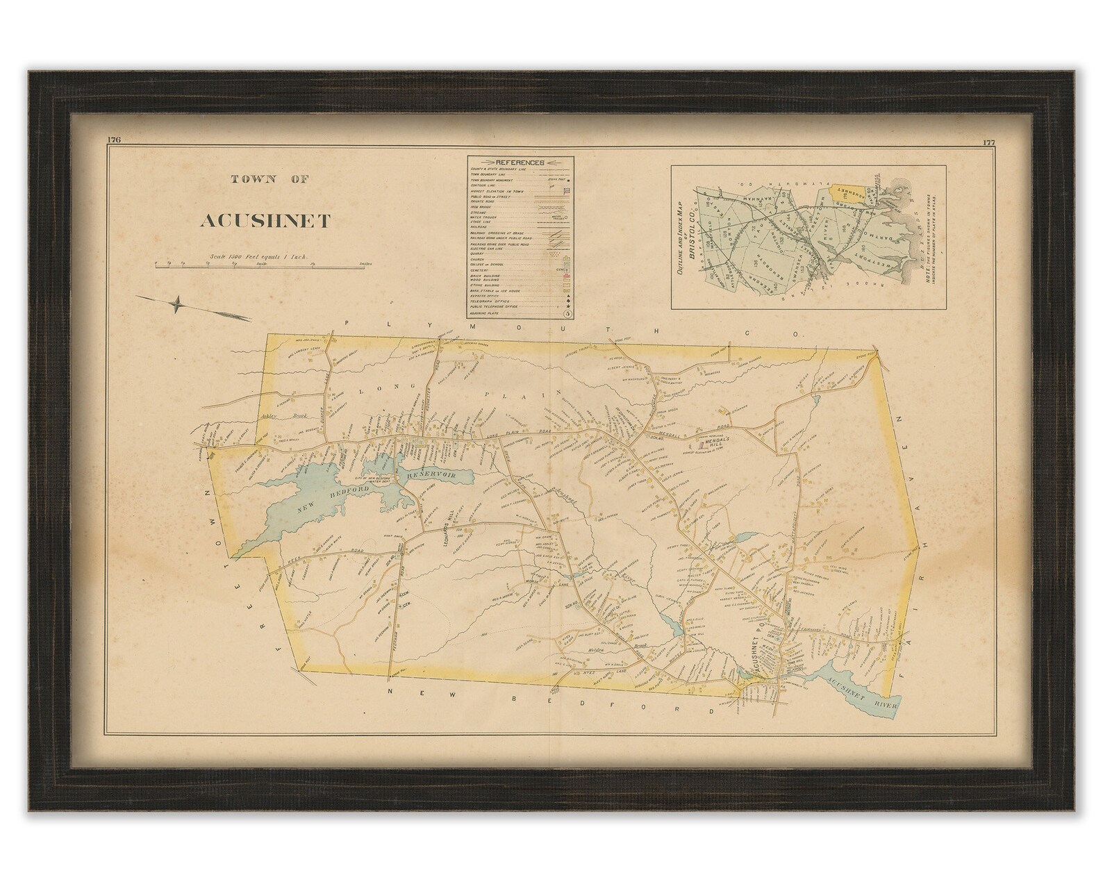 ACUSHNET Massachusetts 1895 Map Replica or GENUINE Original - Etsy