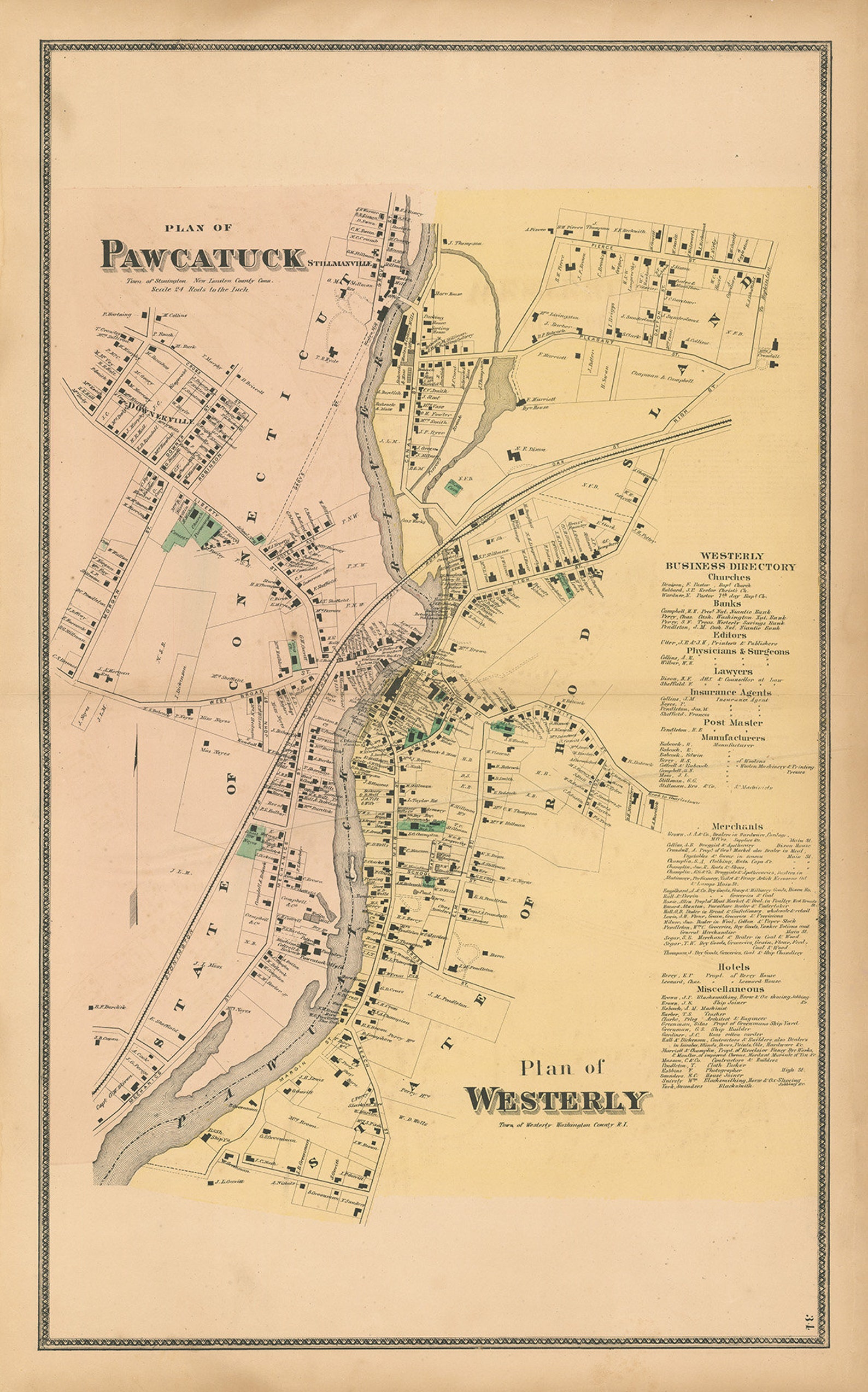 PAWCATUCK VILLAGE STONINGTON Connecticut 1868 Map - Etsy