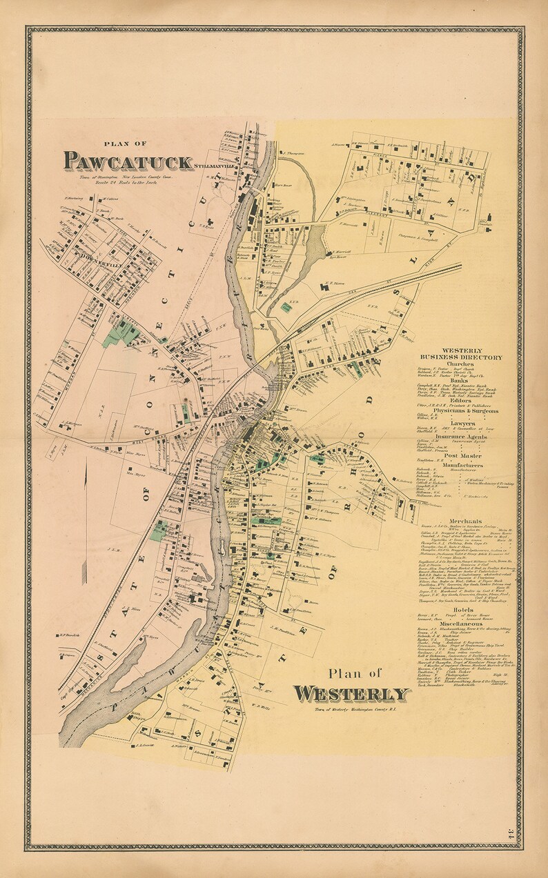 PAWCATUCK VILLAGE, STONINGTON, Connecticut, 1868 Map - Etsy