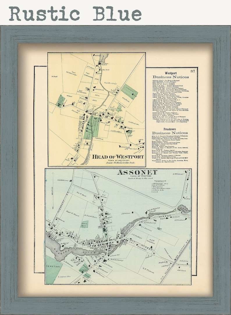 ASSONET, Massachusetts 1871 Map - Replica or GENUINE ORIGINAL - Etsy
