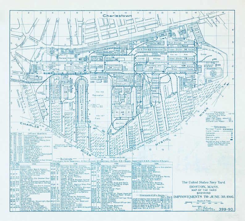 CHARLESTOWN NAVY YARD, Massachusetts - 1916 Map - Etsy