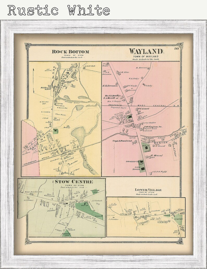 Villages of STOW and WAYLAND Massachusetts 1875 Map - Etsy