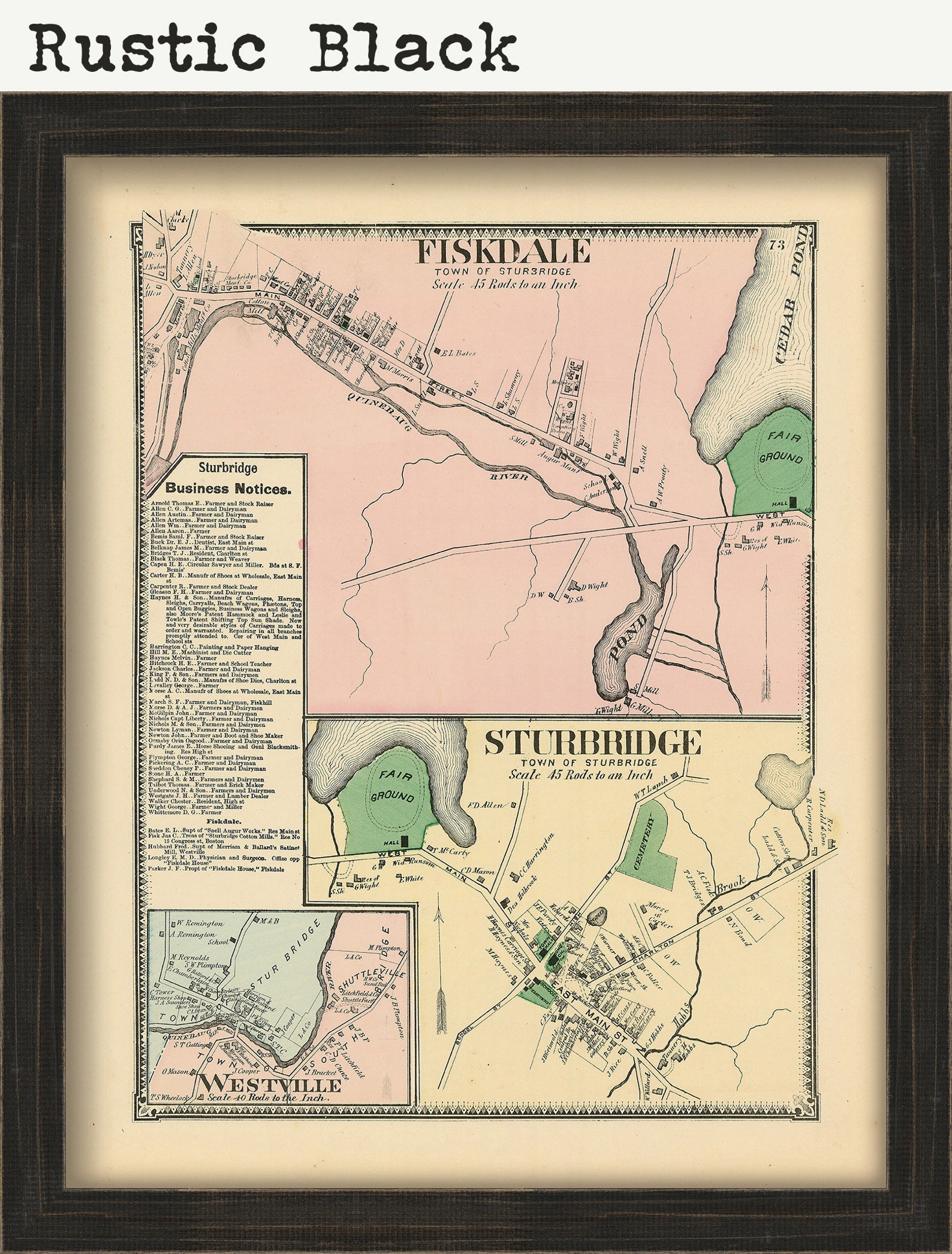 Village of STURBRIDGE Massachusetts 1870 Map - Etsy
