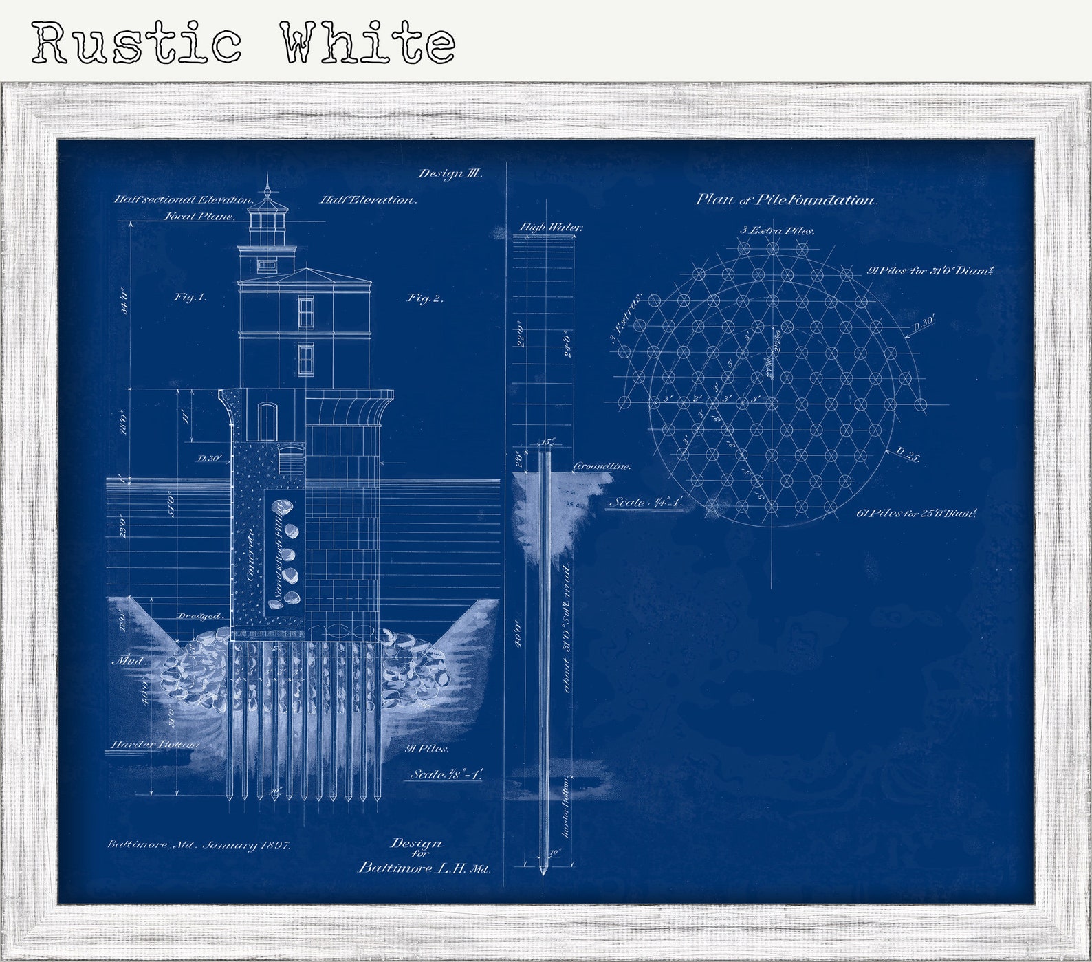 BALTIMORE HARBOR LIGHTHOUSE, Baltimore, Maryland - Blueprint Drawing ...