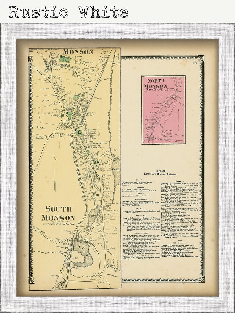 Village of MONSON, Massachusetts 1870 Map - Etsy