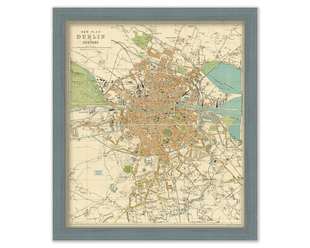 New Plan of DUBLIN and Suburbs Map Published in 1914 by G. W. Bacon and ...