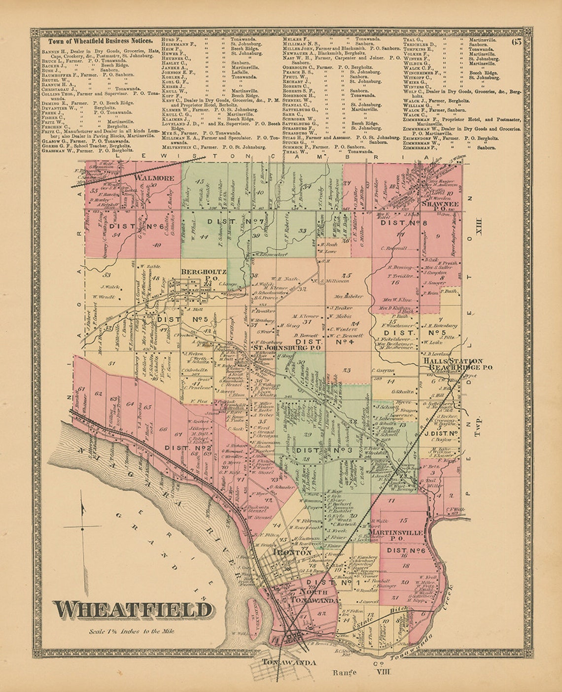 WHEATFIELD New York 1875 Map Replica or Genuine Original | Etsy