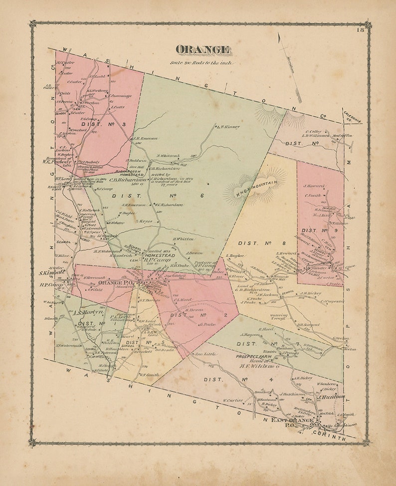 Town of ORANGE Vermont 1877 Map Replica or Genuine ORIGINAL - Etsy