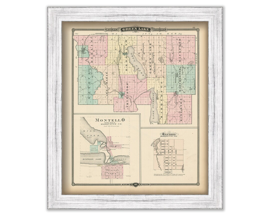 GREEN LAKE COUNTY, Wisconsin 1878 Map, Replica or Genuine Original - Etsy