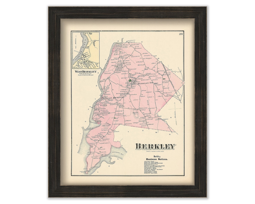 BERKLEY, Massachusetts 1871 Map - Replica or GENUINE ORIGINAL - Etsy