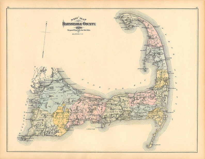 CAPE Cod/barnstable County Massachusetts 1880 Map | Etsy