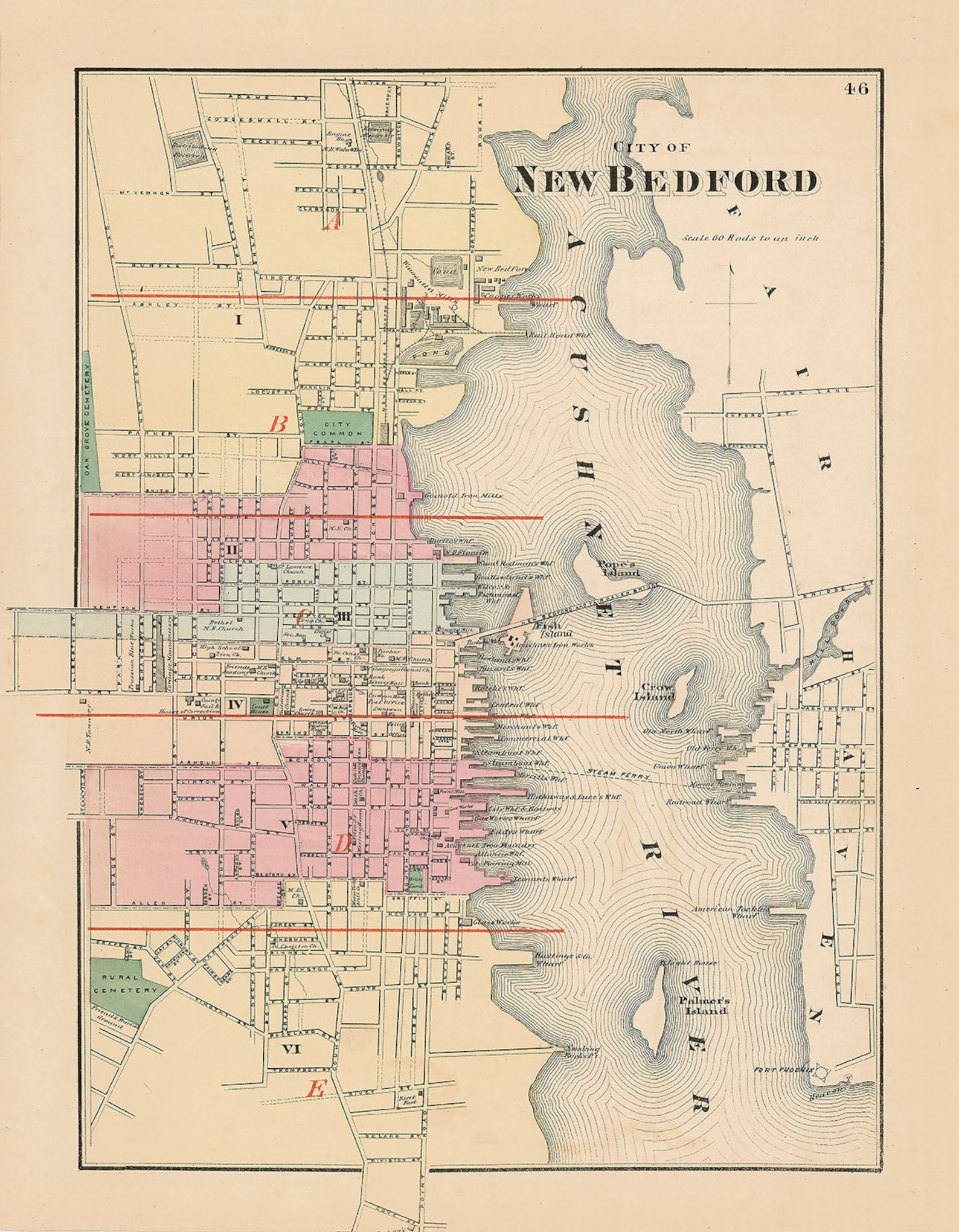 NEW BEDFORD Massachusetts 1871 Map Replica or Genuine | Etsy