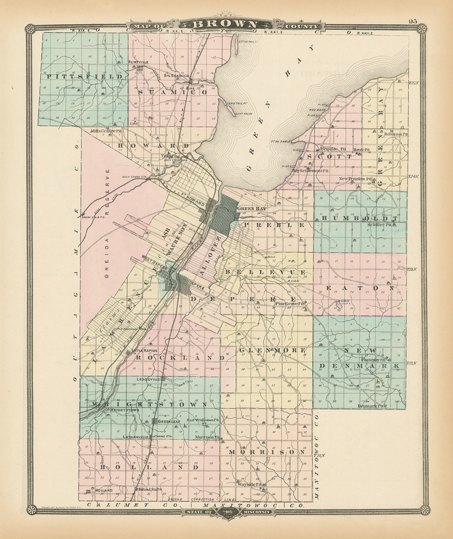 BROWN COUNTY Wisconsin 1878 Map Replica or Genuine Original - Etsy