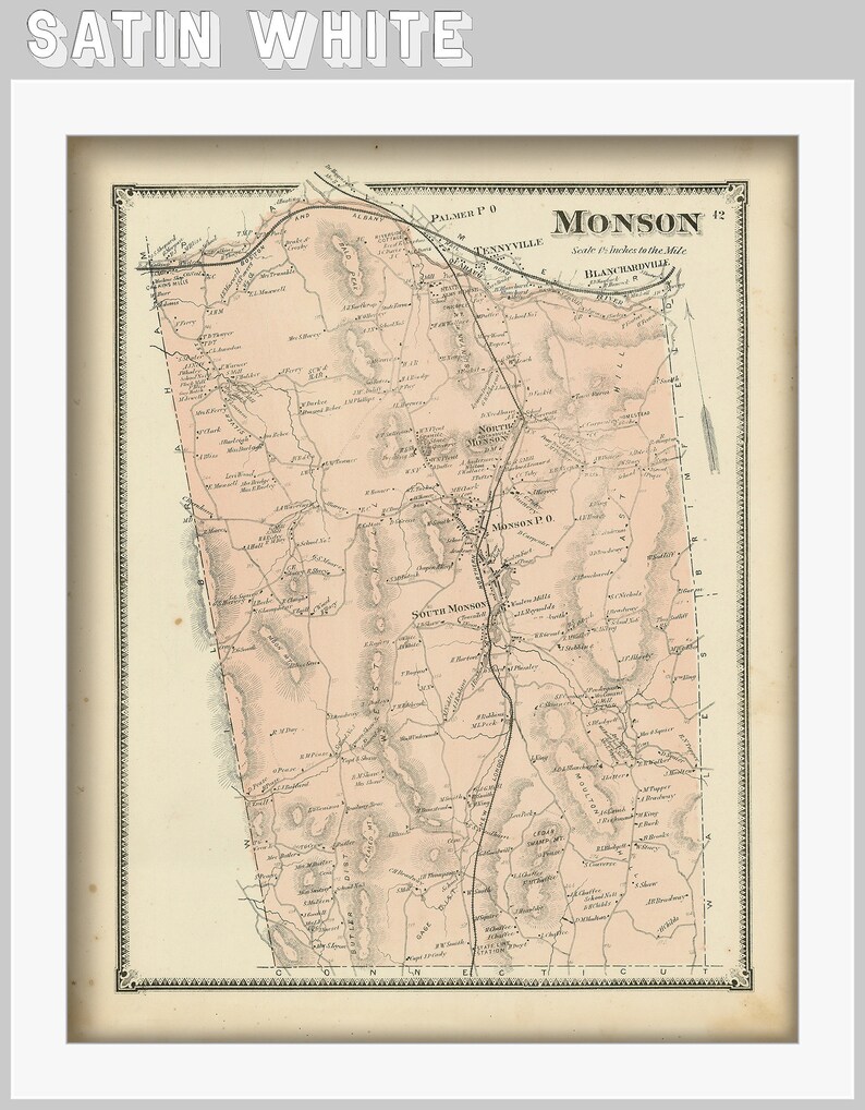 Town of MONSON, Massachusetts 1870 Map - Etsy