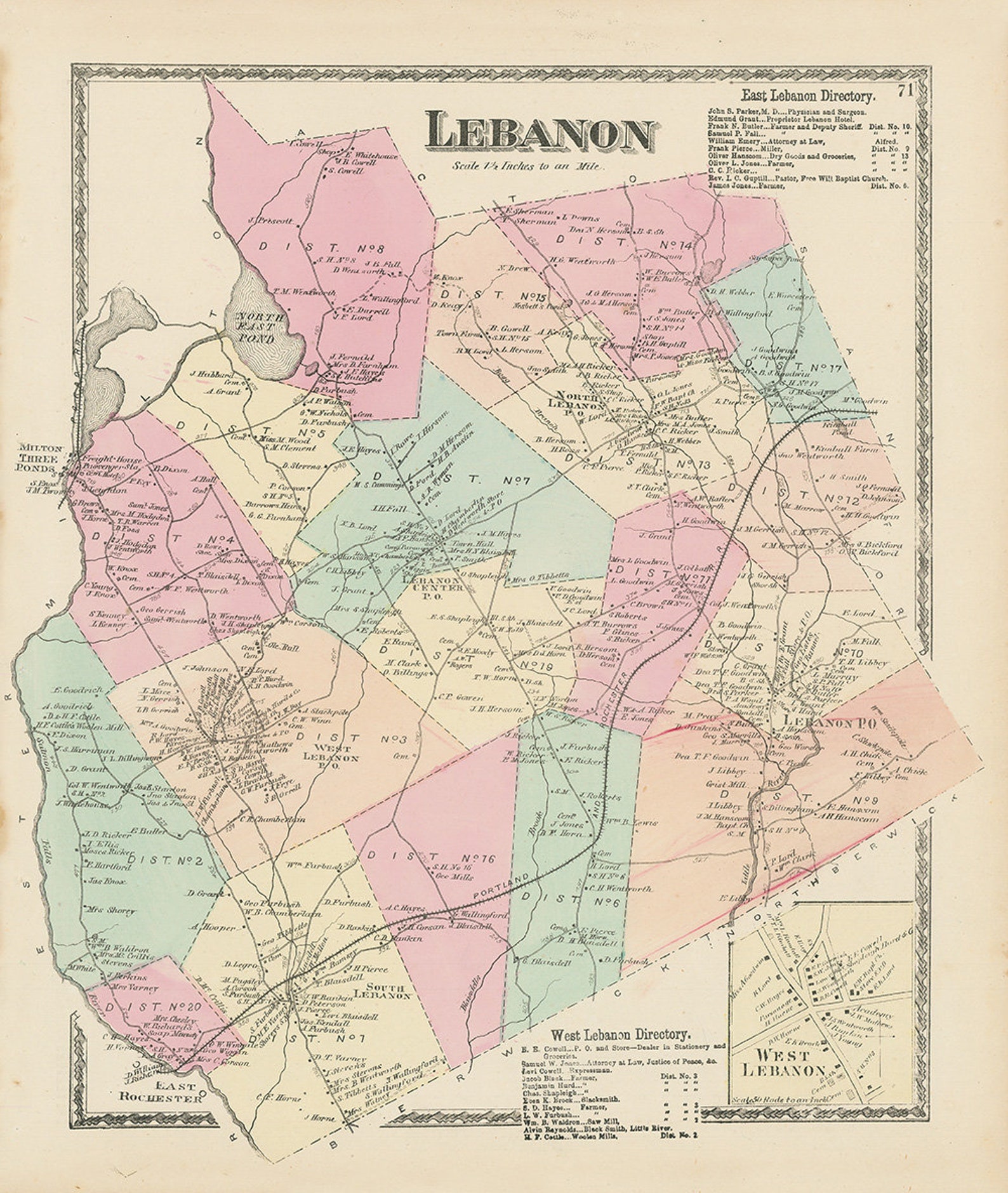 Town of LEBANON Maine 1872 Map - Etsy