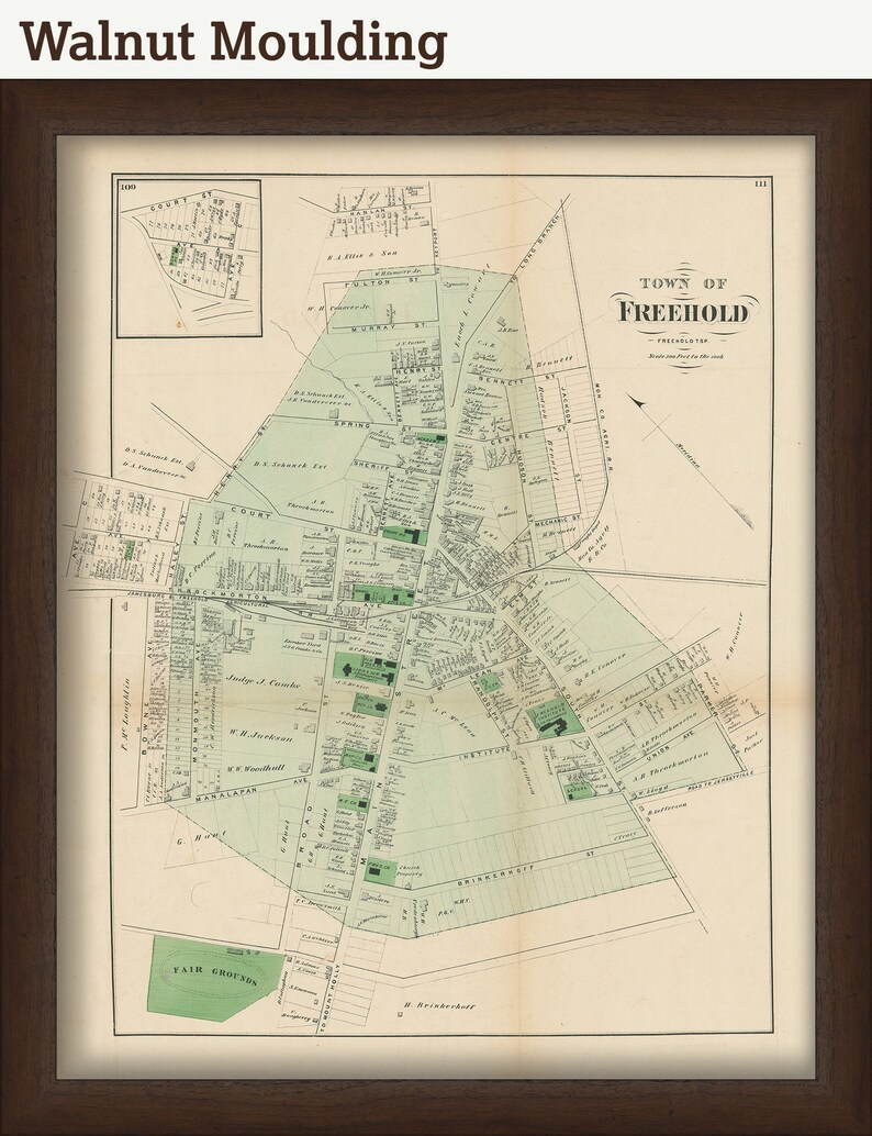 Town of FREEHOLD New Jersey 1873 Map Replica or Genuine - Etsy