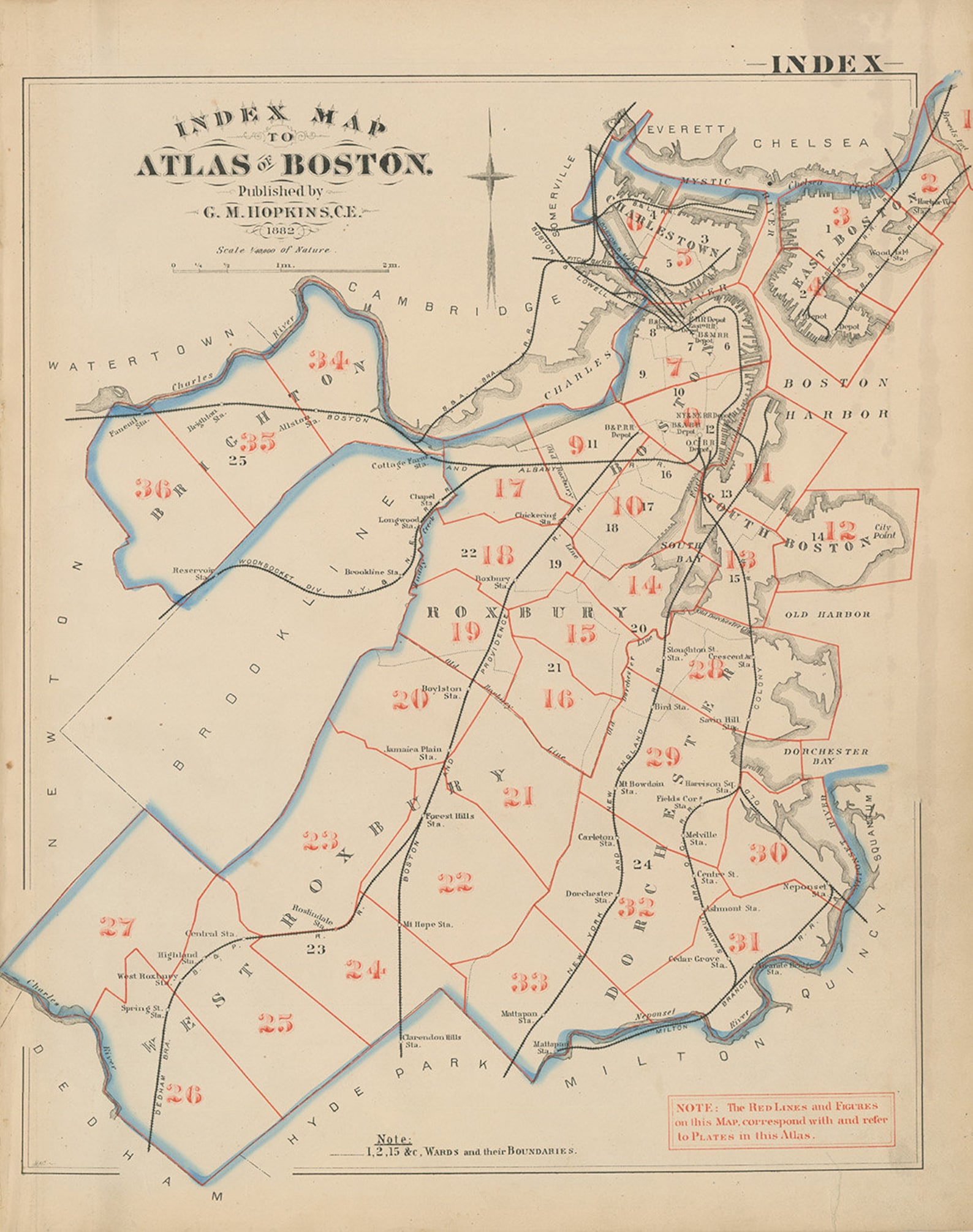 BOSTON, Massachusetts 1882 Map - Replica or Genuine ORIGINAL - South ...