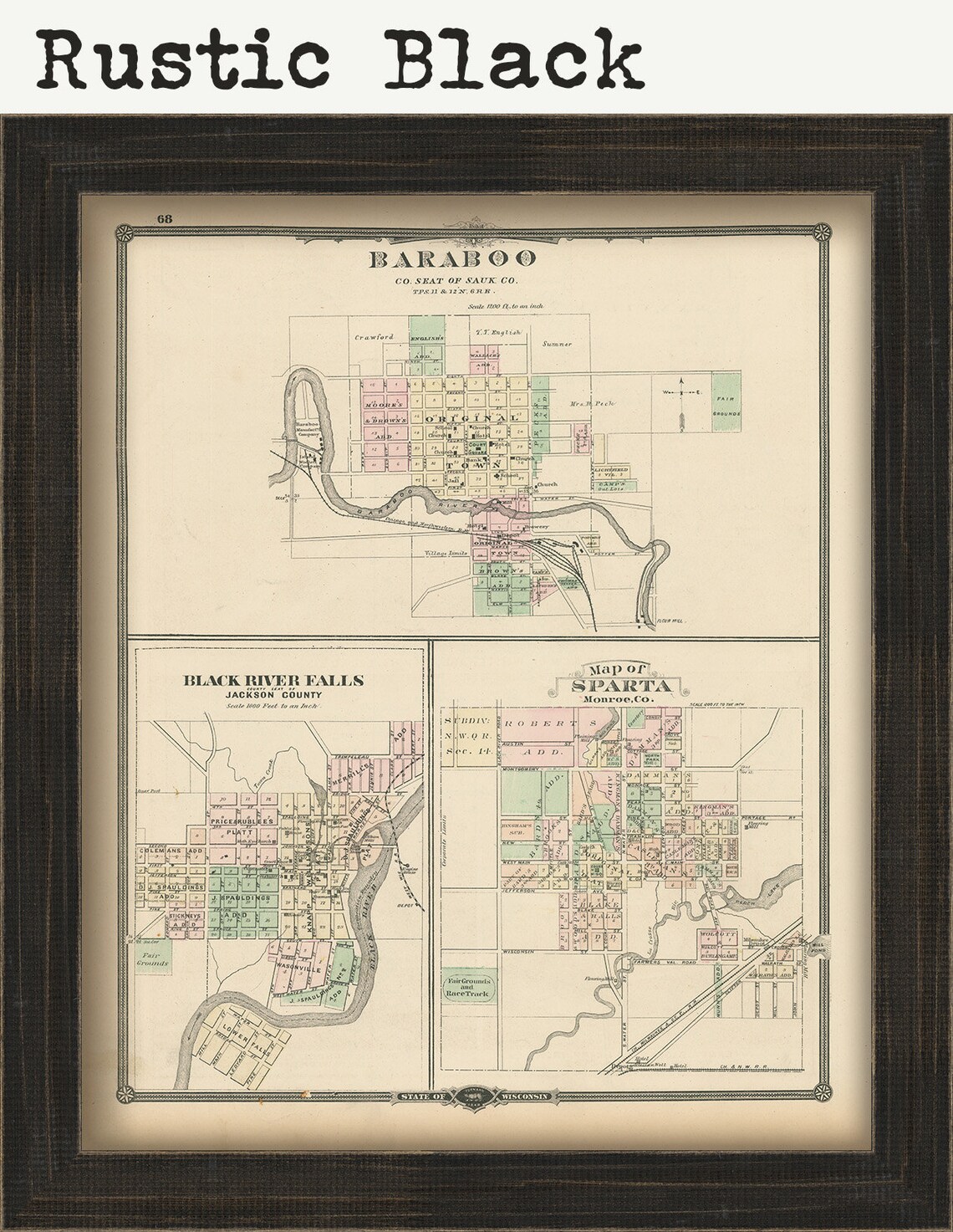 Baraboo Sparta and Black River Falls Wisconsin 1878 Map | Etsy