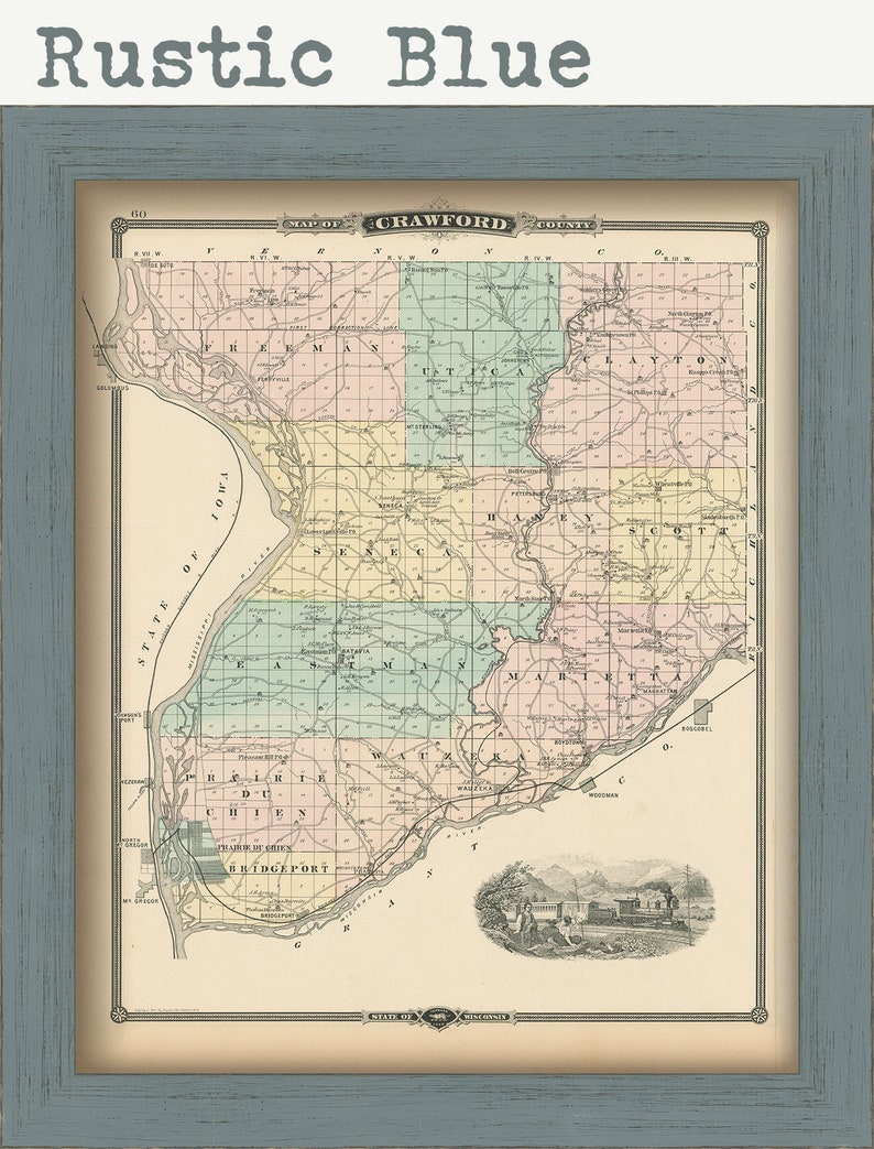 CRAWFORD COUNTY Wisconsin 1878 Map Replica or Genuine - Etsy