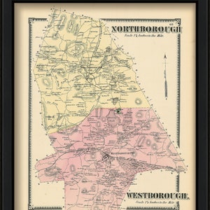 Towns of NORTHBOROUGH and WESTBOROUGH, Massachusetts 1870 Map - Etsy