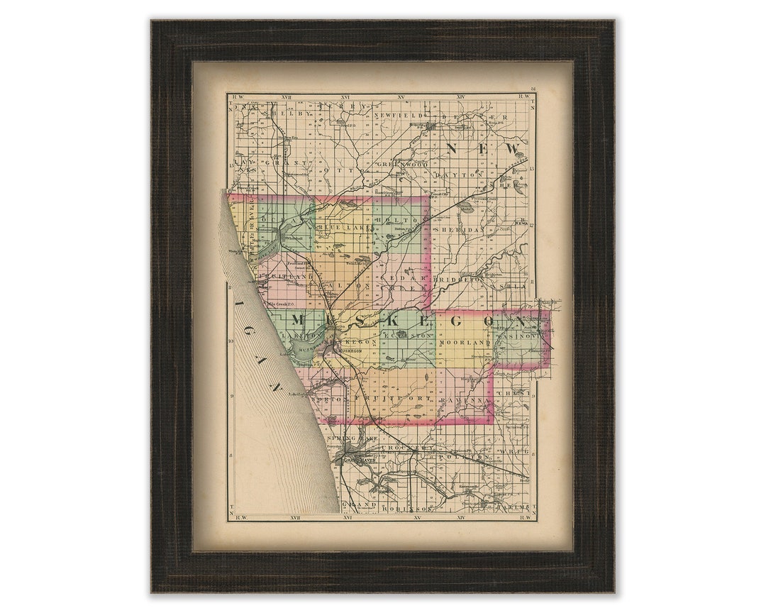 MUSKEGON COUNTY, Michigan 1873 Map - Replica or Genuine Original - Etsy