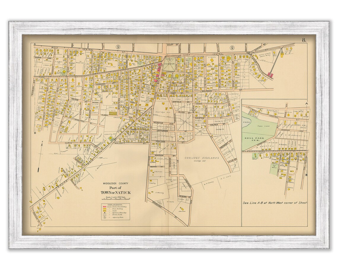 NATICK Massachusetts 1908 Map Replica or GENUINE Original - Etsy