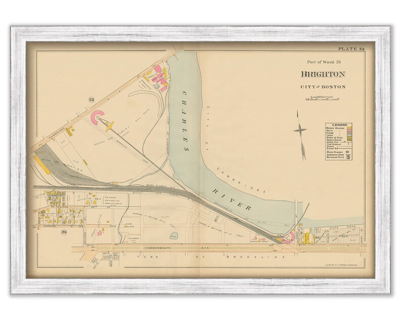 BRIGHTON Massachusetts 1899 map Plate 34 Replica or Genuine | Etsy