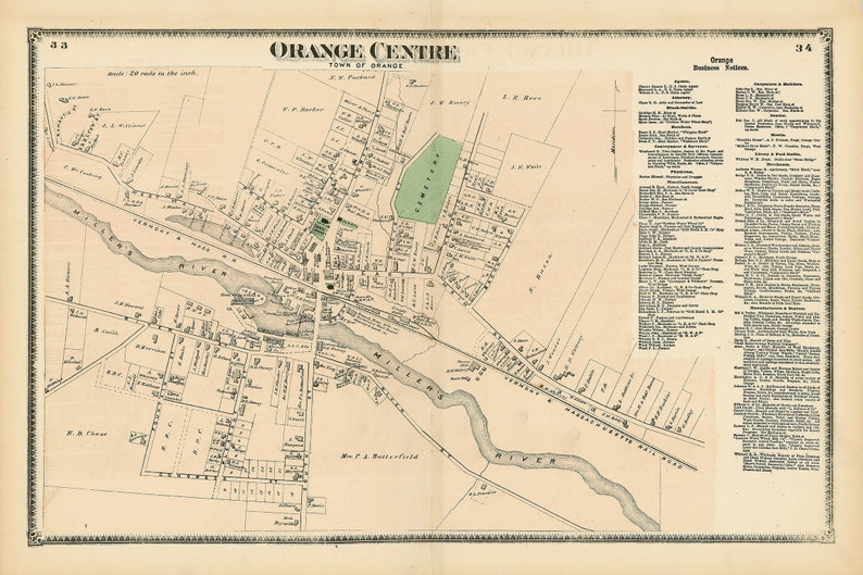 Village of ORANGE Massachusetts 1871 Map - Etsy