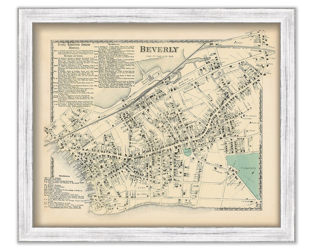 BEVERLY, Massachusetts 1872 Map - Replica or Genuine ORIGINAL - Etsy