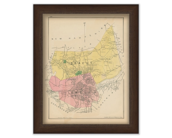 DRACUT and LOWELL Massachusetts 1889 Map Replica or Genuine | Etsy