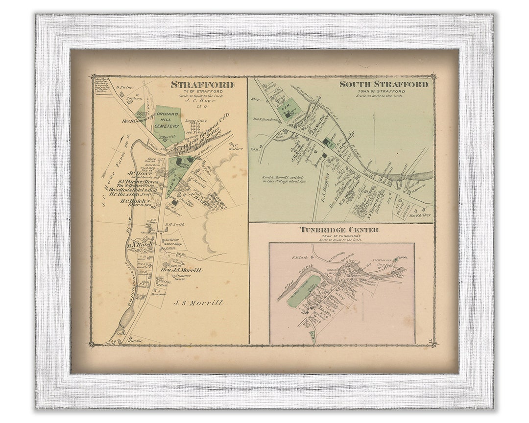 Villages of STRAFFORD and TUNBRIDGE, Vermont 1877 Map - Replica or ...