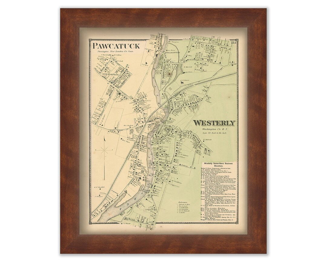 Village of WESTERLY, Rhode Island 1870 Map - Etsy