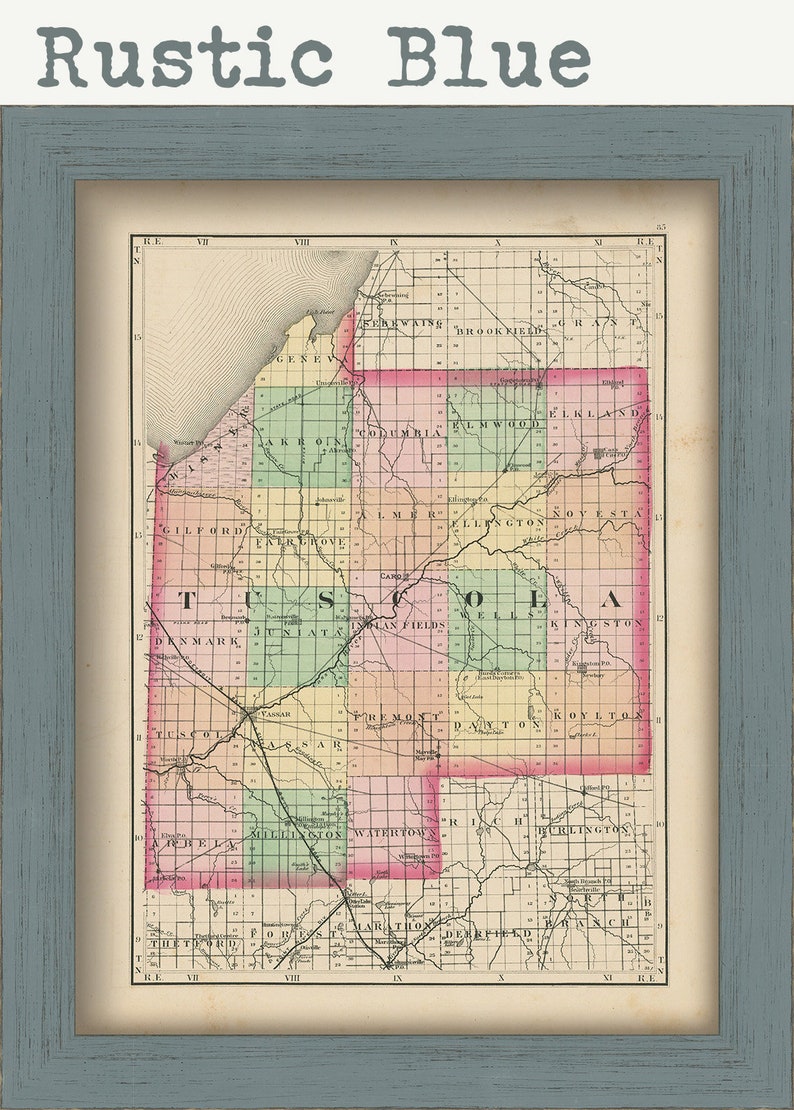 TUSCOLA COUNTY Michigan 1873 Map Replica or Genuine - Etsy