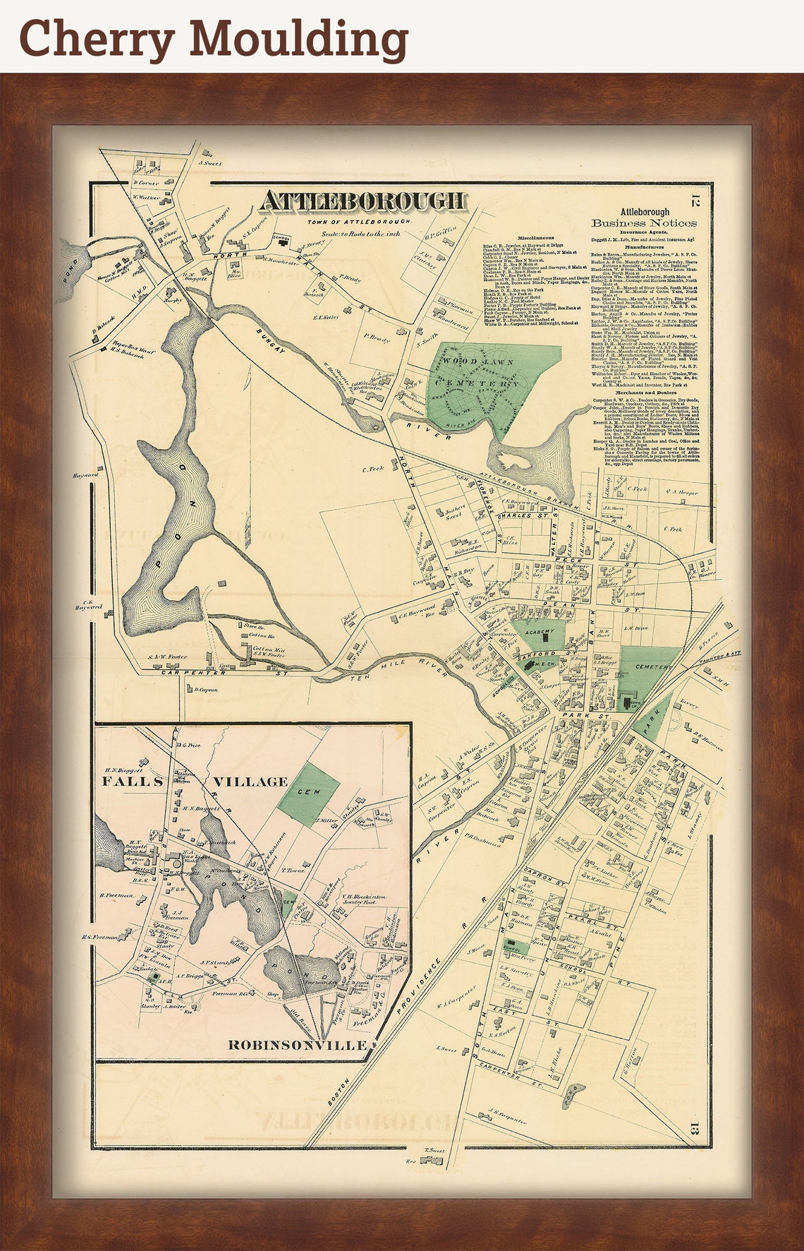 ATTLEBORO Massachusetts 1871 Map Replica or GENUINE | Etsy