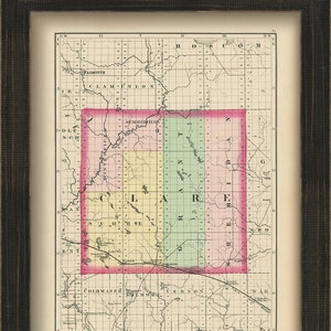 CLARE COUNTY, Michigan 1873 Map - Replica or Genuine Original - Etsy