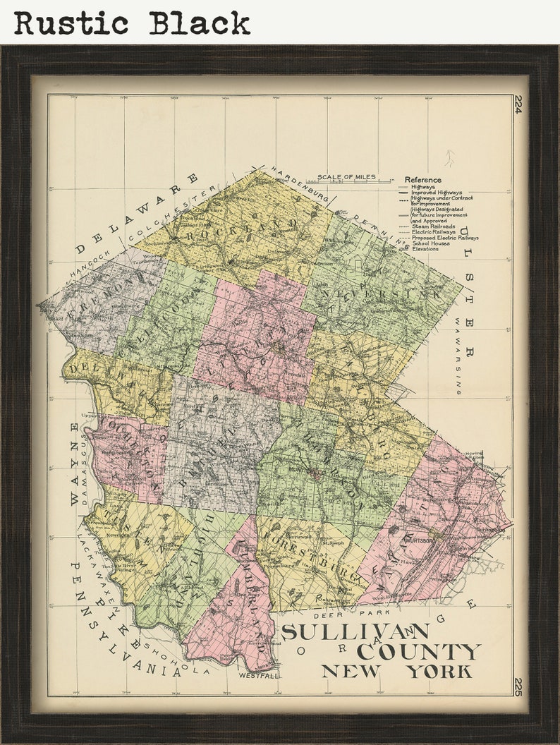 SULLIVAN County New York 1912 Map Replica or GENUINE - Etsy