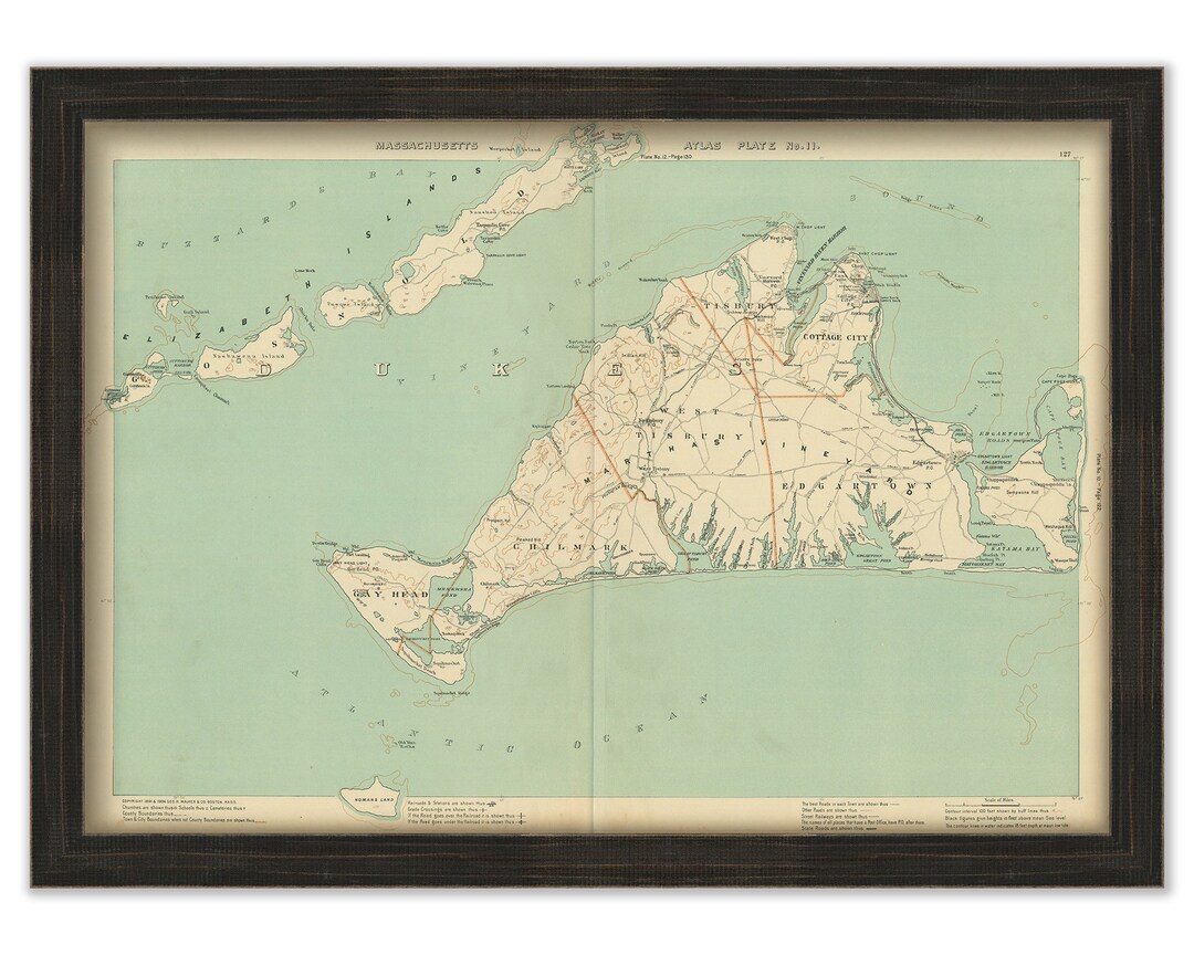 MARTHA'S VINEYARD and the ELIZABETH Islands, Massachusetts, 1904 Map ...