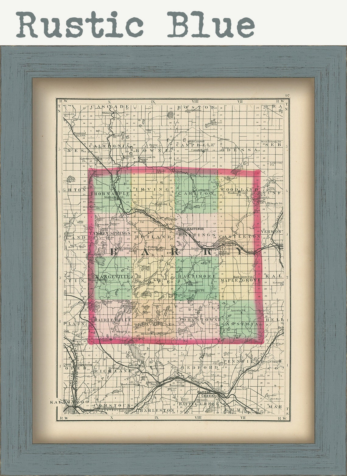 BARRY COUNTY Michigan 1873 Map Replica or Genuine Original | Etsy