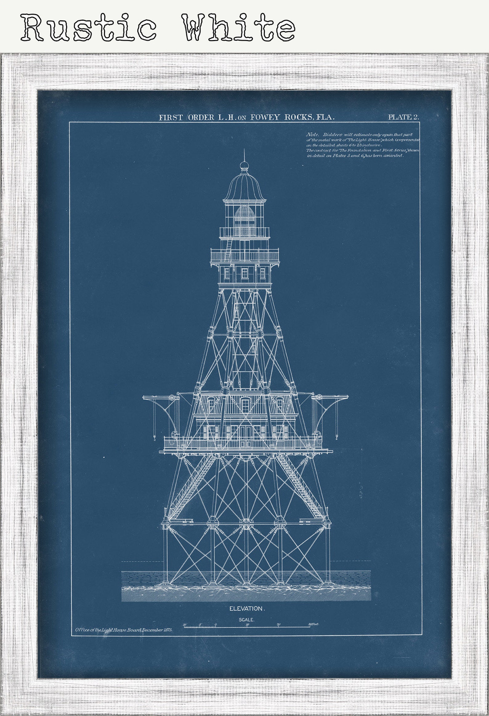 FOWEY ROCK LIGHTHOUSE Miami Florida Blueprint Drawing and | Etsy
