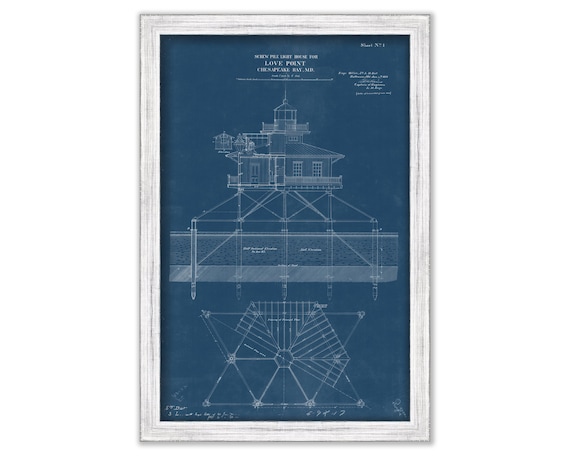 LOVE POINT LIGHTHOUSE Maryland Blueprint Drawing and Plan | Etsy