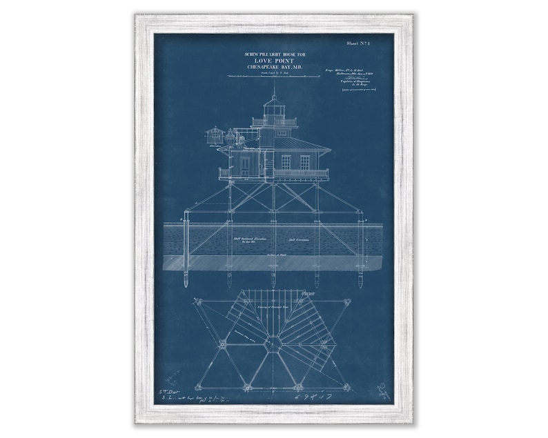 LOVE POINT LIGHTHOUSE Maryland Blueprint Drawing and Plan - Etsy