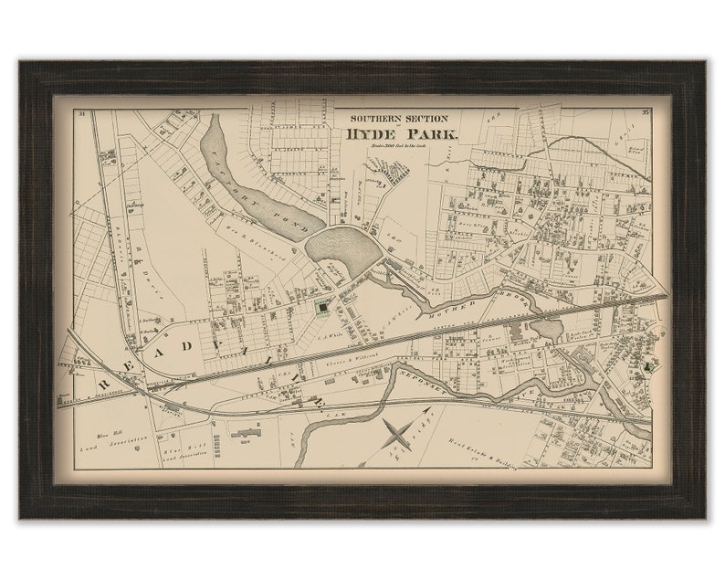 READVILLE, Hyde Park, Massachusetts 1876 Map - Replica or GENUINE ...