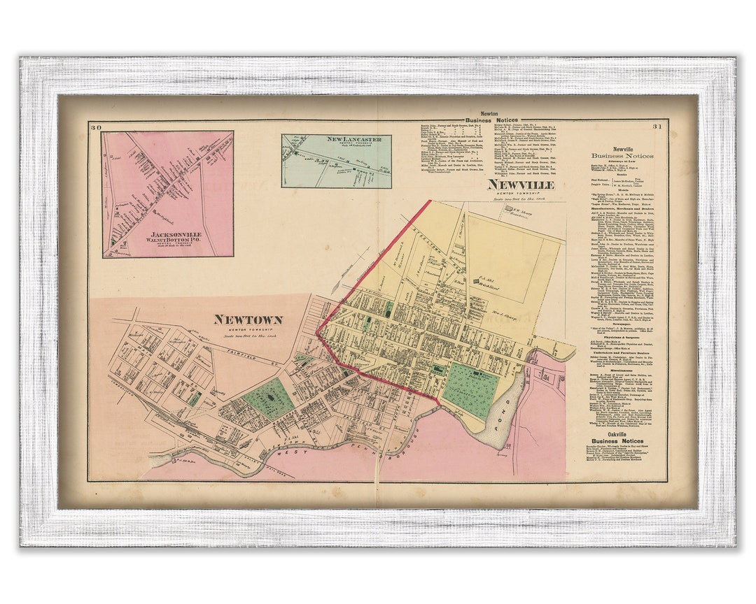 NEWTON and NEWVILLE, Pennsylvania 1872 Map - Replica or Genuine ...