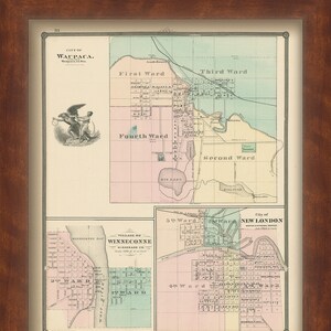 Waupaca, Winneconne and New London, Wisconsin 1878 Map, Replica or ...