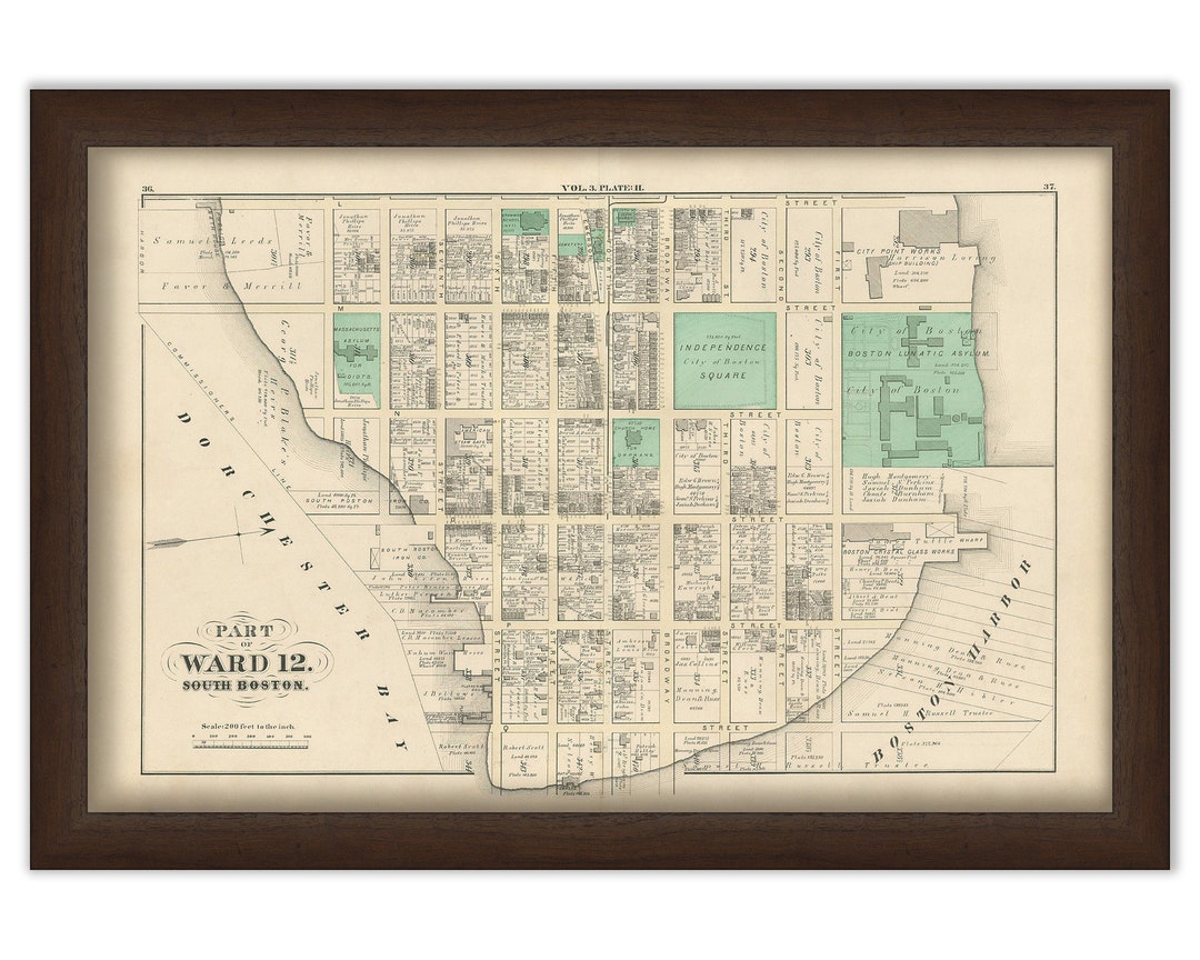 Map of Part of South Boston - 1874 Ward 12 Plate H - 0089 - Etsy